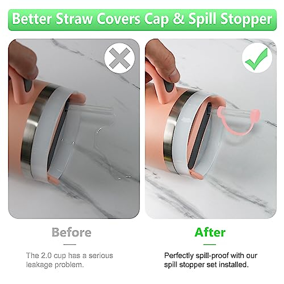 Silicone Spill Proof Stopper Set and Protective Boot for Stanley H2.0 40oz 30oz Tumbler,2 Tumbler Silicone Boot, 2 Straw Cover Cap, 4 Leak Sproof Stopper,Stanley Cup Accessories (pink)