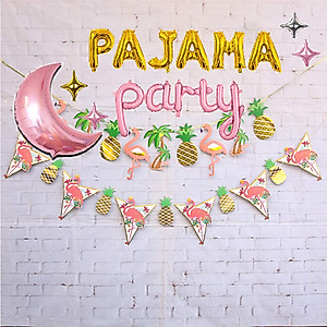 PAJAMA PARTY Decorations,PAJAMA Party Balloons for Girls PJ Mask Themed Banner for Pajama Slumber Sleepover SPA Spahhh Birthday Bday Bridal Hen Adult Party Supplies 14PCS of Qinsly (Gold, PAJAMA)