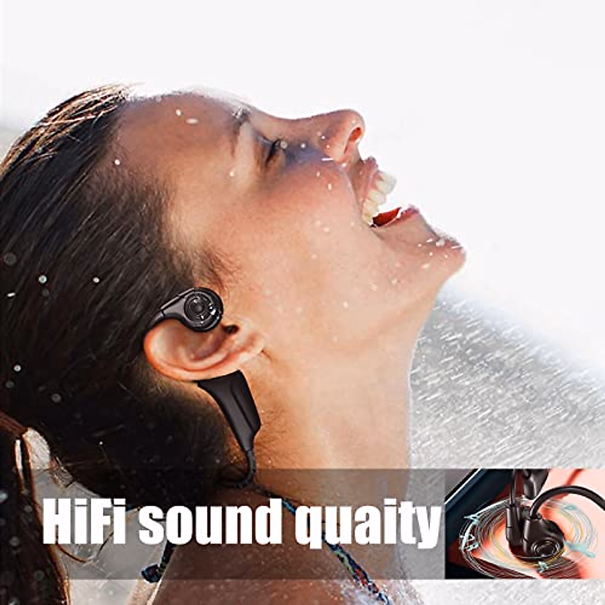 ESSONIO Bone Conduction Headphones Open Ear hradphones Bluetooth IPX7 Waterproof Headphones for Sport Open Ear with 32G Memory Running Headphones Black