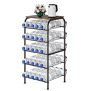 smusei Water Bottle Organizer 5 Tier Free Standing Water Bottle Holder Rack Large Capacity Bottled Water Storage Rack Metal Soda Can Beverage Drink Stand Shelf for Kitchen Pantry Office, Brown
