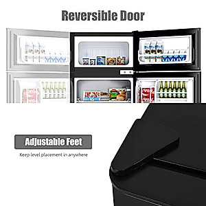 KOTEK Mini Fridge with Freezer, 3.2 Cu.Ft Compact Refrigerator with Reversible 2 Doors, 7 Level Adjustable Thermostat & Removable Shelves, Small Refrigerator for Bedroom/Office/Dorm/Apartment (Black)