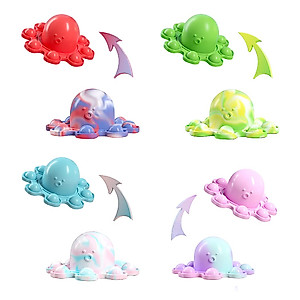 FYKeBoL 4 Pack -Reversible Octopus Push Pop Bubble Fidget Toy , Flip Octopus Push Pop It, Mini Pop Octopus Squeeze Sensory Toys Relieve Emotional Stress, Octopus Fidget Popper Toy for Adults and Kids