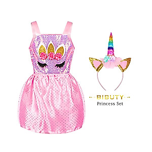 BIBUTY Kids Princess Dress Up Clothes for Little Girls, Pretend Play & Dress Up Princess Costume Set with Princess Dresses Crown for Little Girls, Princess Toys Gifts for 3-6 Toddler Little Girls