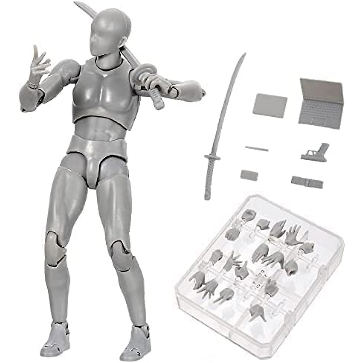 Action Figures Body-Kun DX & Body-Chan DX PVC Model SHF Children Kids Collector Toy Gift, Drawing Mannequin Figure Models for Artists (Grey Male)