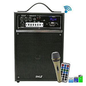 Pyle 300 Watt Outdoor Indoor Wireless Bluetooth Portable PA Speaker 6.5 inch Subwoofer Sound System with USB SD Card Reader, Rechargeable Battery, Wired Microphone, FM Radio, Remote - PWMAB250BK