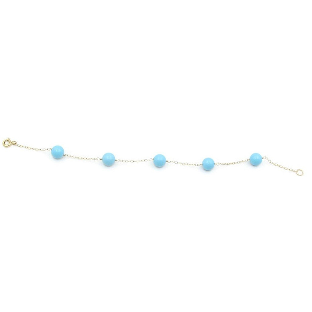 Sophia Fine Jewelry Turquoise Reconstituted Round Tincup 7" Bracelet,14K Yellow Gold
