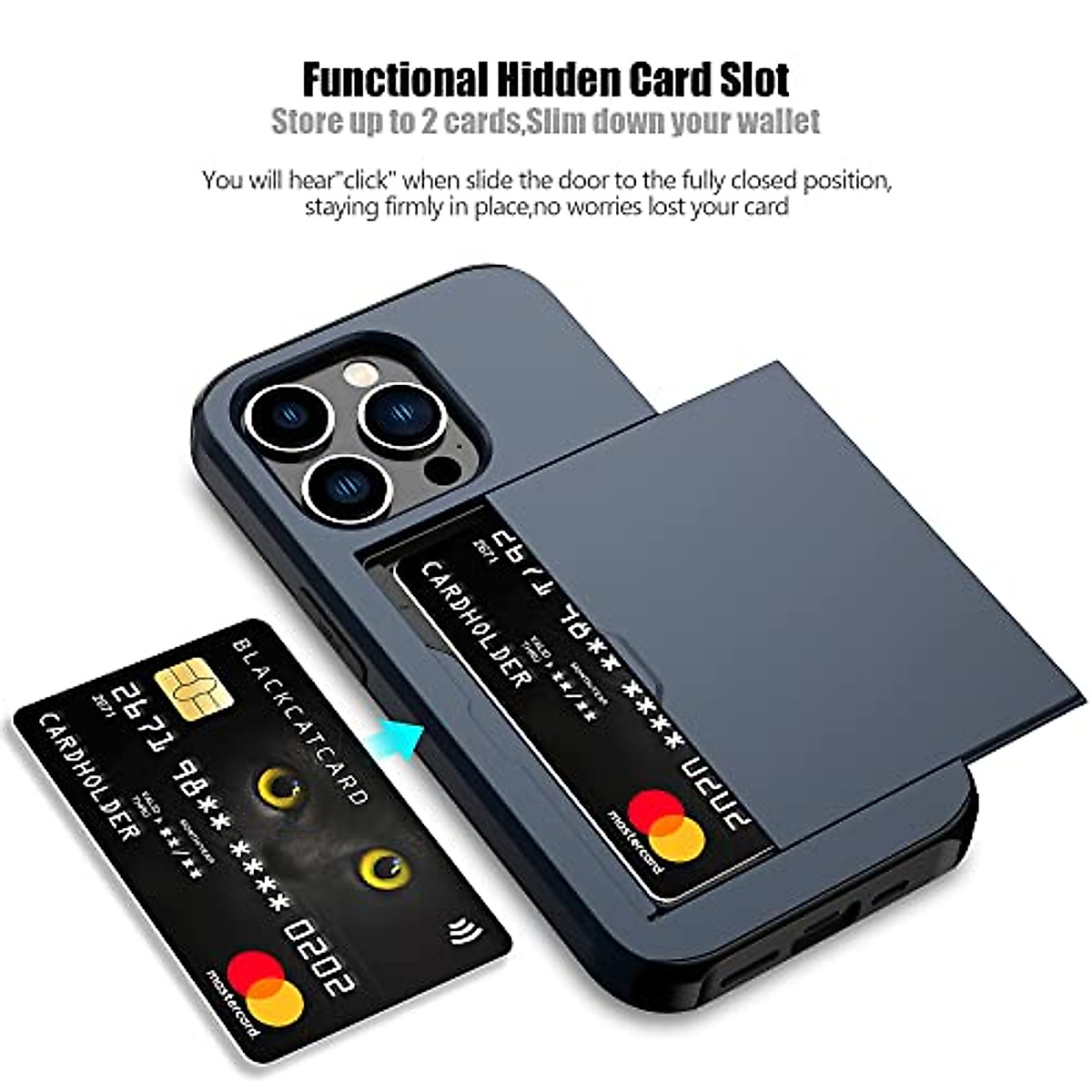 Nvollnoe for iPhone 14 Pro Case with Card Holder Heavy Duty Protective Dual Layer Shockproof Hidden Card Slot Slim Wallet Case for iPhone 14 Pro for Women&Men(Blue)