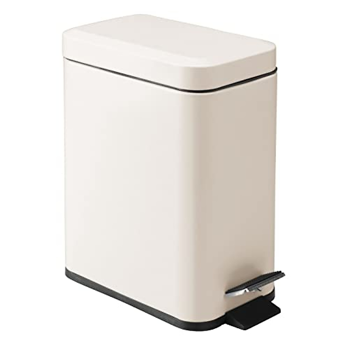 mDesign Small Modern 1.3 Gallon Rectangle Metal Lidded Step Trash Can, Compact Garbage Bin with Removable Liner Bucket and Handle for Bathroom, Kitchen, Craft Room, Office, Garage - Cream/Beige