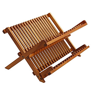 Utoplike Teak Dish Drainer Rack Collapsible 2 Tier Dish Rack Dish Drying Rack Foldable Plate Organizer Holder for Kitchen Compact