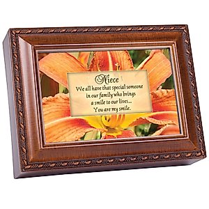 Cottage Garden Niece Woodgrain Traditional Music Box Plays Light Up My Life