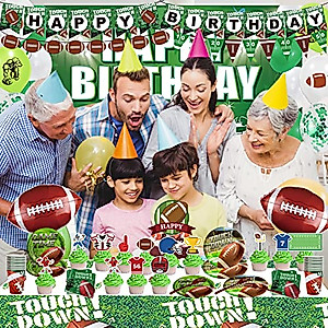 176pcs Football Birthday Party Decorations Includ Birthday Banner, Football Garland,Tablecloth, Football Backdrop, Football Foil Balloon, Tableware ect Boys Sports Theme & Superbowl Party Supplies