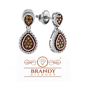 Brandy Diamond 14K Gold silver Chocolate Brown Diamond Teardrop Beautiful Earrings 1/3 Ctw.