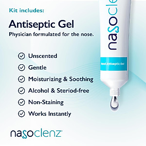 NasoClenz Nasal Cleansing Kit – Gentle, Washable Wand & Antiseptic Gel, Nose Cleaner reduces germs & Nasal Moisturizer for Fast Dry Nose & Allergy Relief (Unscented 4 Count, up to 50 uses)
