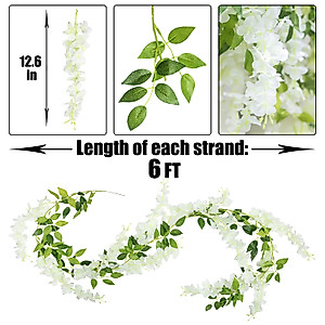COOWAS 4pcs Artificial Flowers (Total 24Feet) Silk Wisteria Garland Hanging Vines Fake Plants Greenery for Wedding Party Outdoor Garden Office Home Kitchen Bedroom Wall Decor White