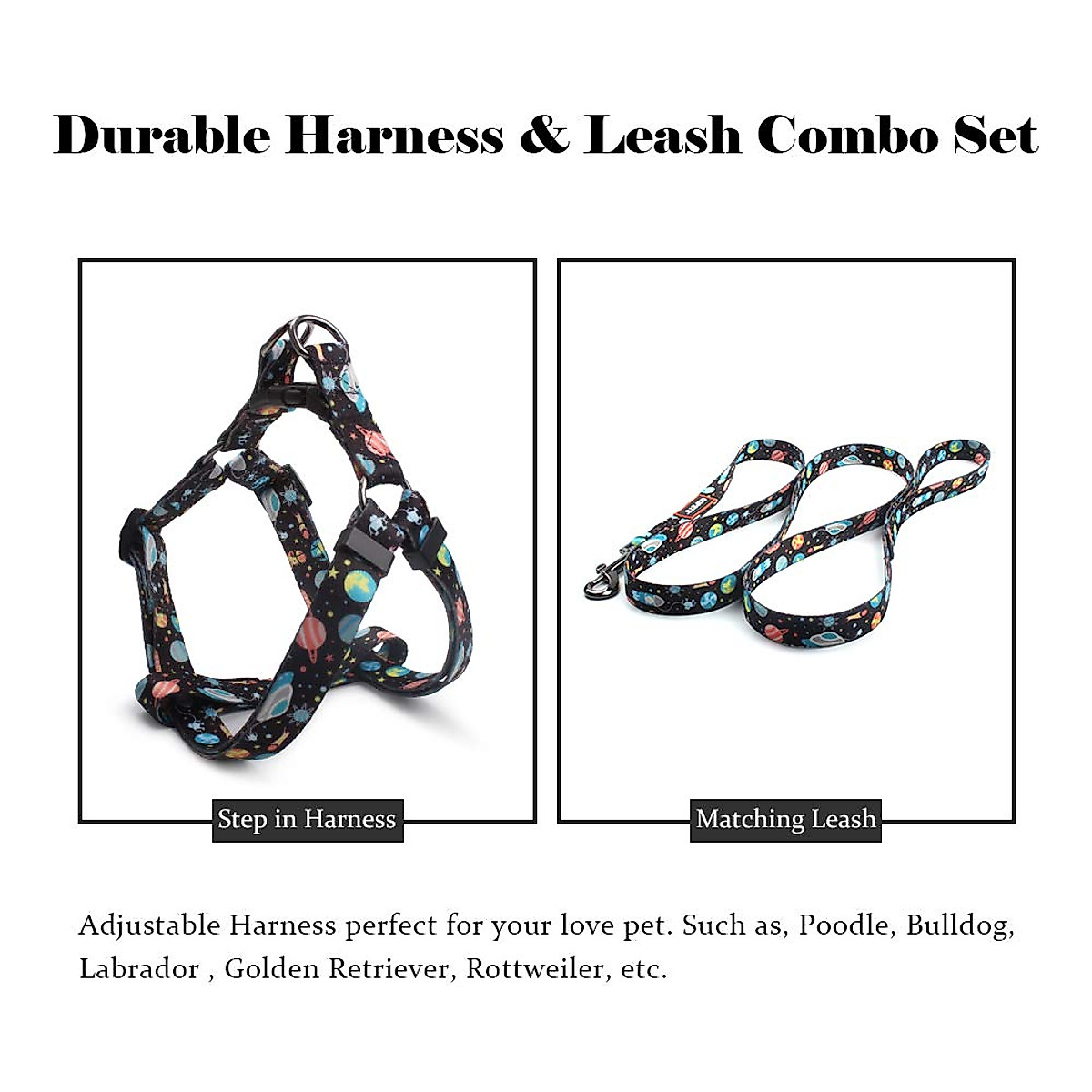 QQPETS Dog Harness Leash Set Adjustable Heavy Duty No Pull Halter Harnesses for Small Medium Large Breed Dogs Back Clip Anti-Twist Perfect for Walking (S(14"-20" Chest Girth), Space)