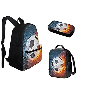 FOR U DESIGNS Teens Backpack Set 3 Piece Soccer Canvas Boys School Bags,Lunch Bags,Pencil Box 3 in 1