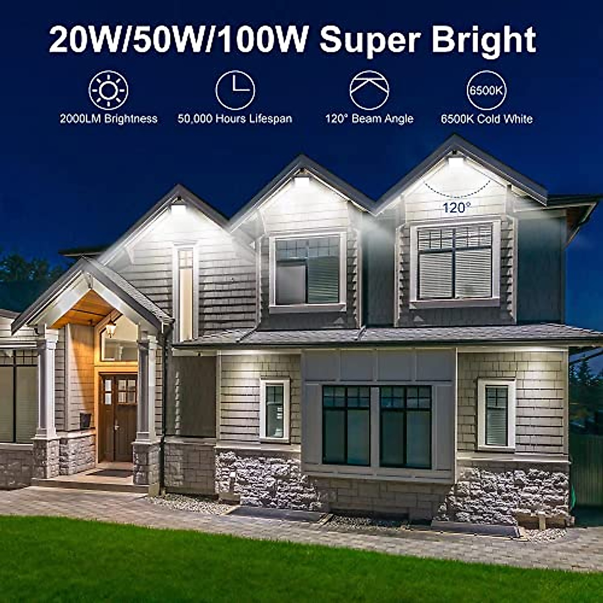 Paideste 2 Pack 20W LED Flood Light Outdoor, 2000LM LED Work Light, IP65 Waterproof Outside Floodlight 6000K Daylight White Super Bright Security Light Fixture for Backyard, Garden, Garage, Playground