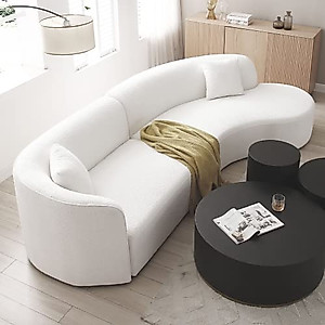 WILLIAMSPACE 126" Luxury Modern Style Curved Sofa, Upholstery Boucle Sofa Couch with 2 Pillows, Right Hand Facing Sectional Boucle Fabric Couch for Living Room (Right-Facing,Light Cream)