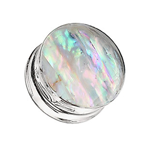 Mother of Pearl Inlay Double Sided Ear Gauge Freedom Fashion Plug (Sold by Pair) (7/8")