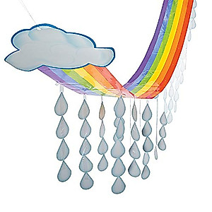 Fun Express Rainbow and Cloud Ceiling Decorations Hanging - 12-Foot Rainbow Ceiling Clouds with Rain Drops - Easy to Install Elevate Any Room with a Colorful Hanging Rainbow Clouds Decorations Party