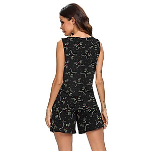 ENJOYNIGHT Womens Pajamas Set Cute Sleeveless Print Tank and Shorts Pj Set Summer Sleepwear (Medium, Black Cat)