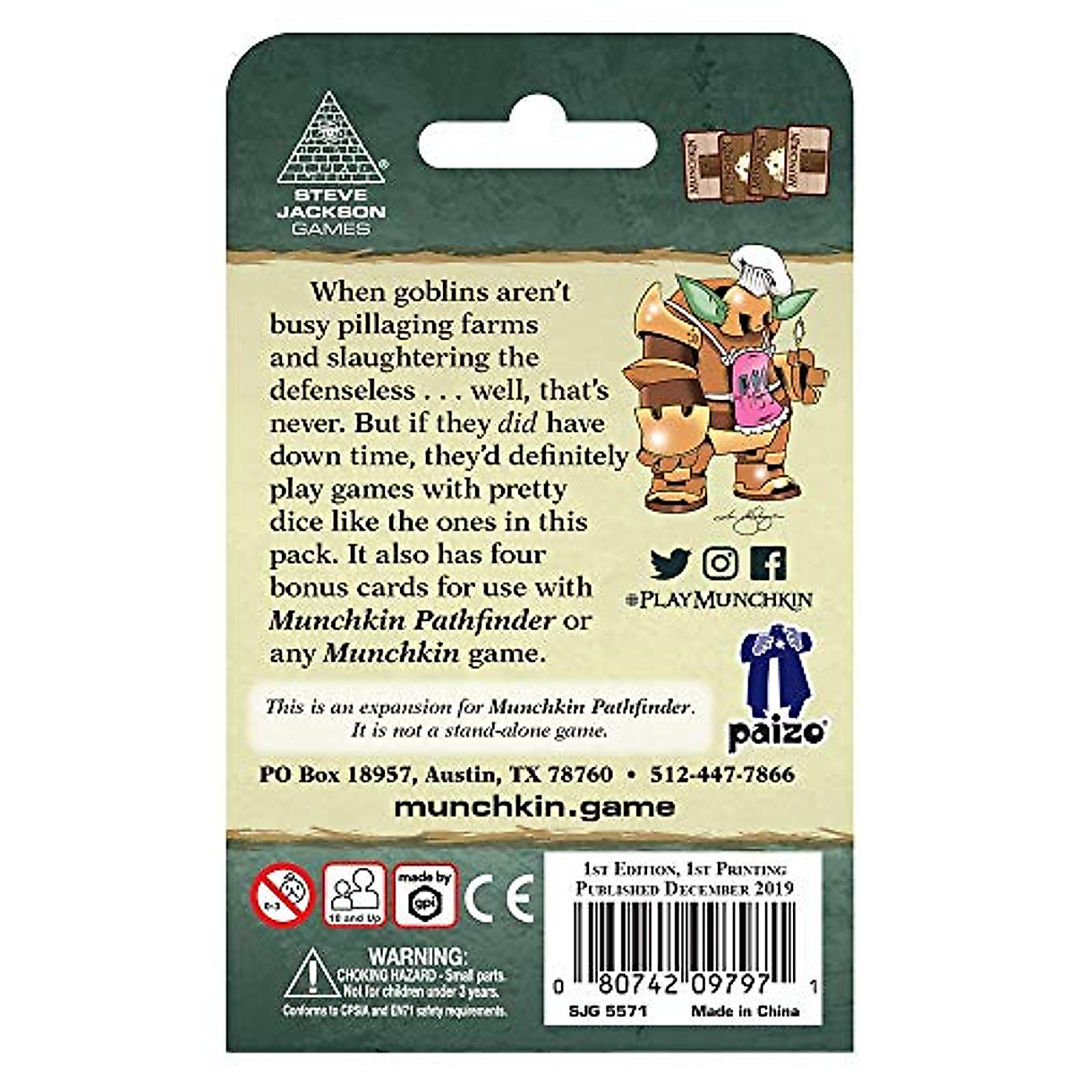 Steve Jackson Games Munchkin Pathfinder Goblin Dice