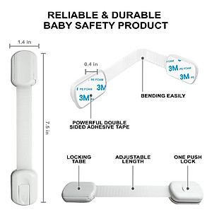 Child Safety Cabinet Strap Locks - 8 Packs Baby Proofing Adjustable Adhesive Latches With No Drilling - Fridge Drawer Dishwasher Toilet Seat Oven - Children Kid & Toddler Safety Protection By G2eComme