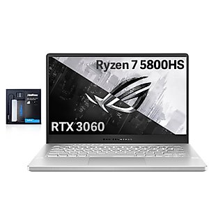 ASUS ROG Zephyrus 14" FHD 144Hz Gaming Laptop, AMD Ryzen 7-5800HS, 40GB RAM, 1TB SSD, Backlit Keyboard, NVIDIA GeForce RTX 3060 Graphics, Windows 11, White, 128GB Hotface Extension Set