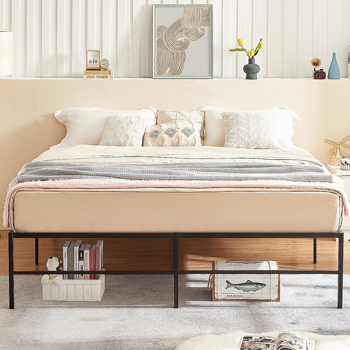 VECELO 18" Metal Platform Tall Bed Frame,Mattress Foundation/No Box Spring Needed/Heavy Duty Steel Slat Support (King Size)