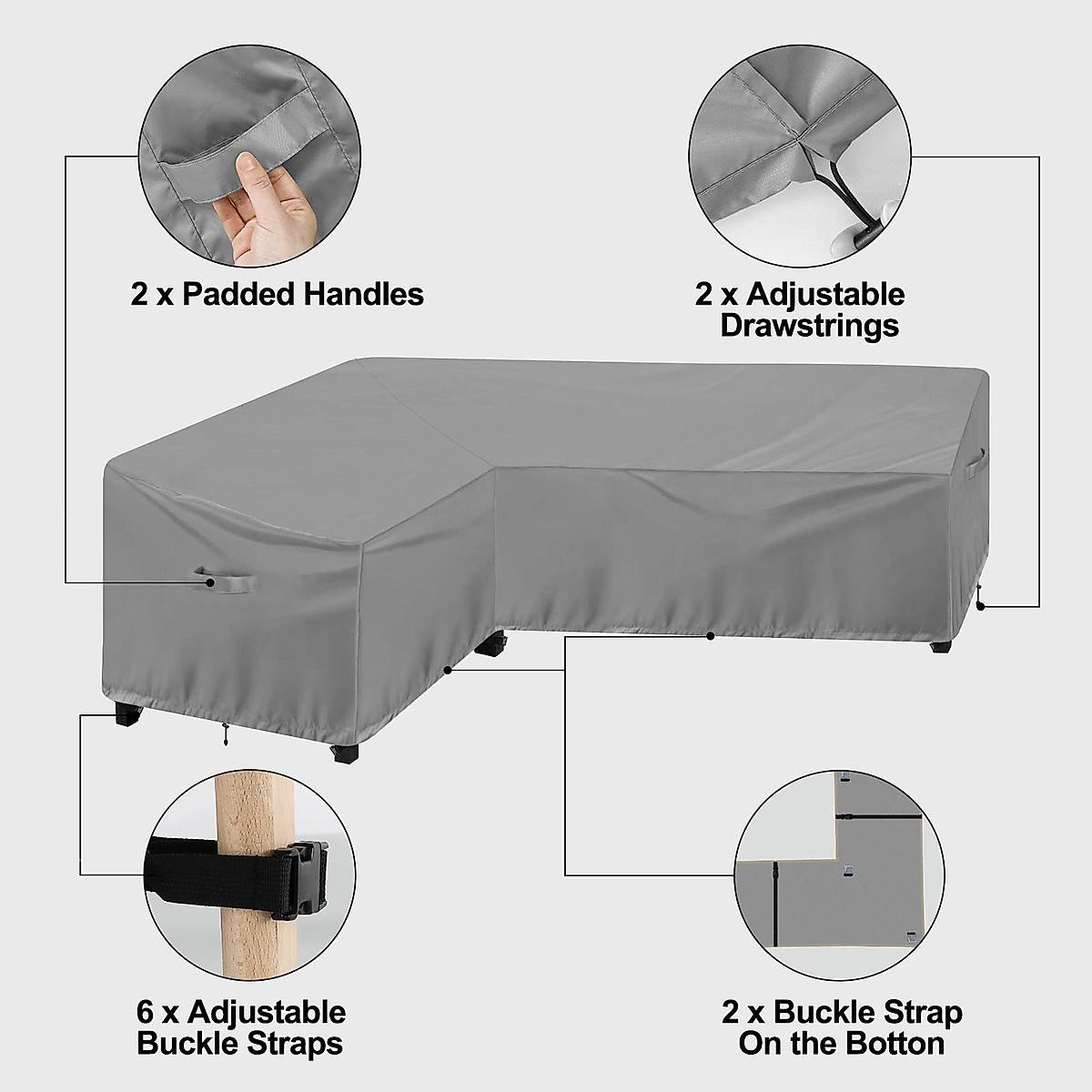 OutdoorLines Waterproof Outdoor Patio Sectional Cover - UV Resistant & Windproof L-Shaped Patio Furniture Covers for Deck, Lawn and Backyard, 420D Heavy Duty Couch Cover, Left Facing, 83"x104", Gray