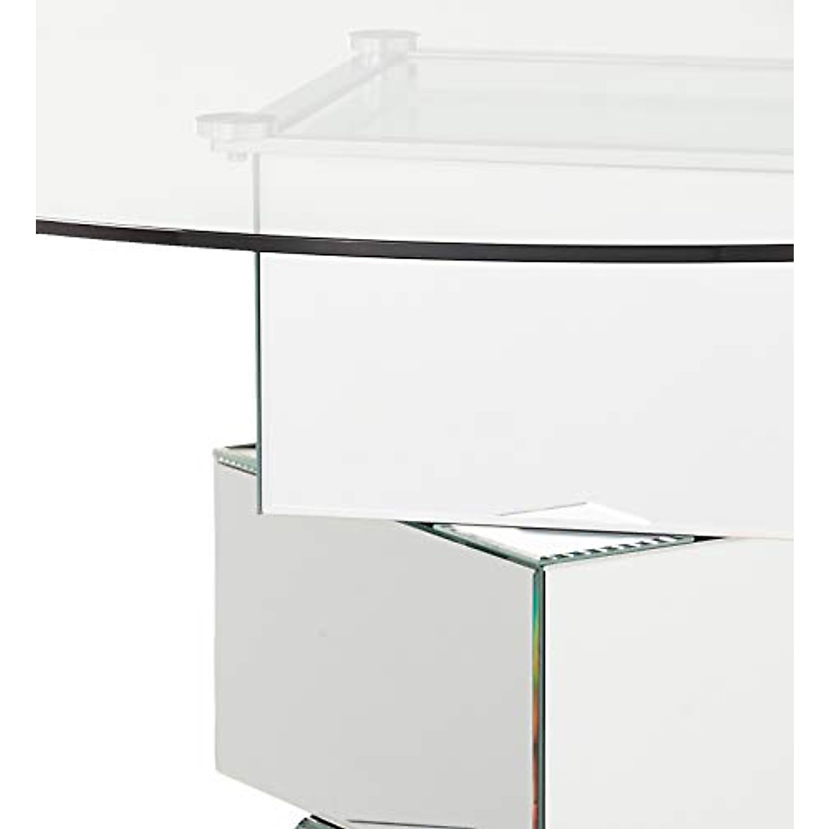 Meridian Furniture Haven Collection Modern Contemporary Mirrored Dining Table with Round Tempred Glass Top, 50" W x 50" D x 31.5" H