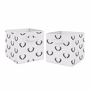 Sweet Jojo Designs Black and White Rustic Deer Organizer Storage Bins for Woodland Camo Collection - Set of 2