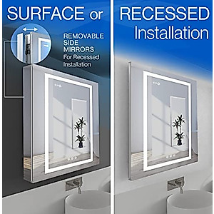 KRISTALLUM LED Lighted Medicine Cabinet Front & Backlit Dimmable Colours, Clock & Temp, USB Outlets