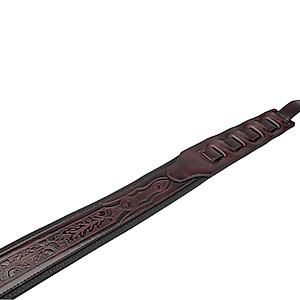 Walker & Williams GB-163 Oxford Brown Handmade Padded Guitar Strap with Oak Leaves & Texas Star Tooling For Acoustic, Electric, And Bass Guitars