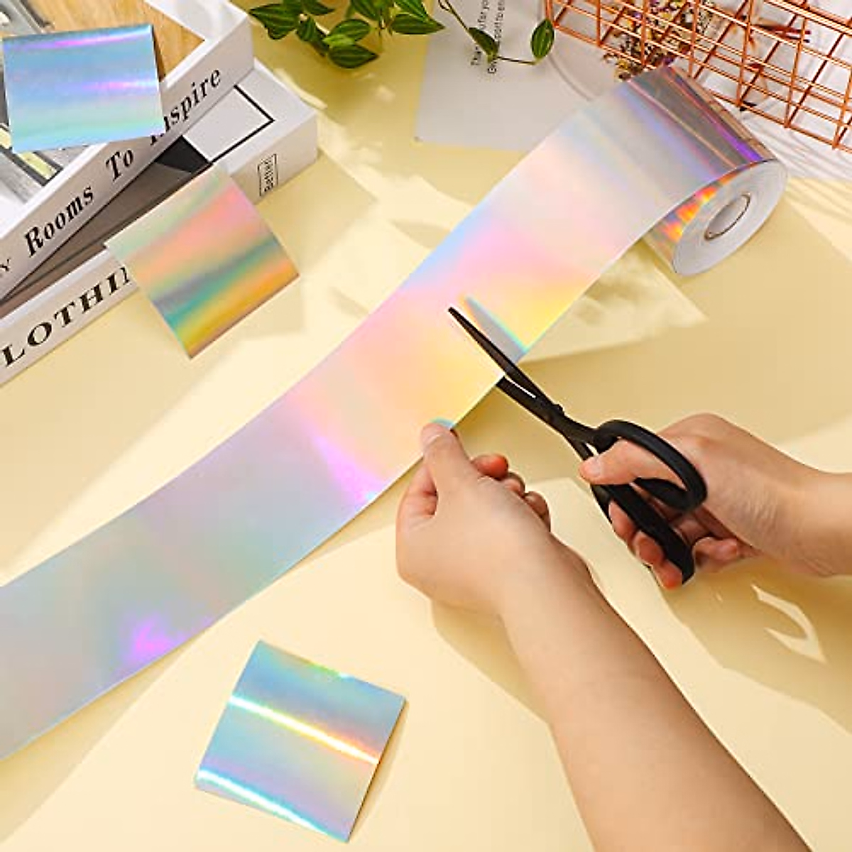 Treela 65.6 ft Iridescent Straight Border Trim Iridescent Bulletin Board Borders Self Stick Scalloped Bulletin Board Trim Bulletin Board Decorations for Classroom School Office Party Favor (1 Roll)