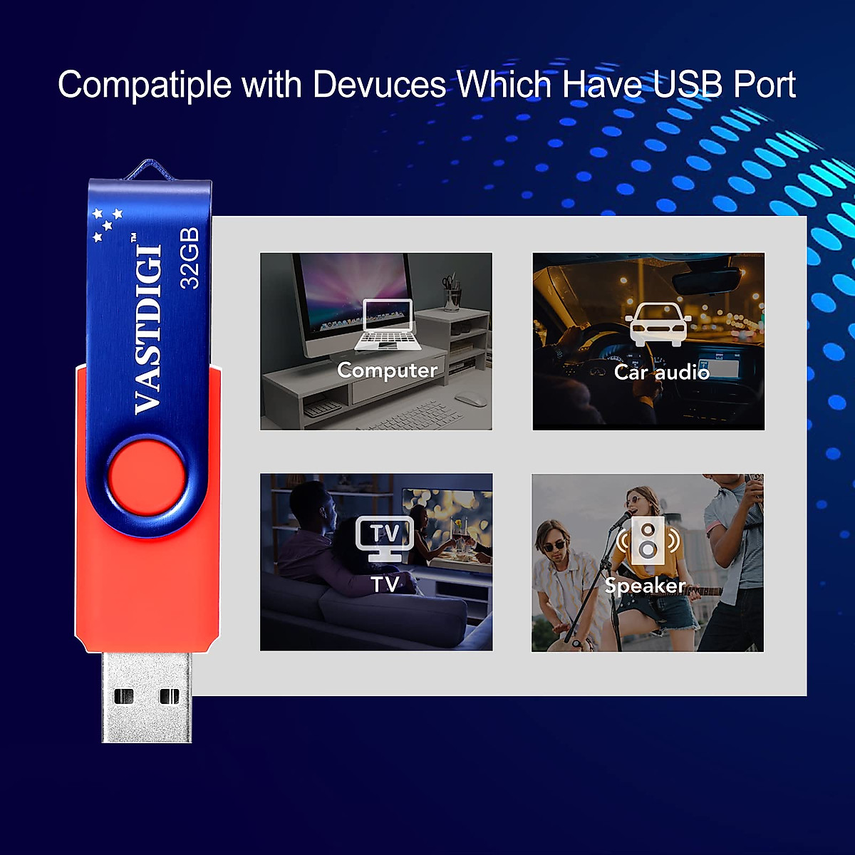 VASTDIGI 32GB USB Flash Drives 5 Pack USB 2.0 Flash Drive Swivel Memory Stick Thumb Drives with LED Light for Data Storage and Backup