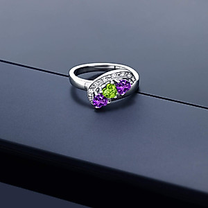 Gem Stone King 925 Sterling Silver Customized and Personalized Engagement Promise Name Engraved 3 Heart Shape 4MM Gemstone Birthstone Ring For Her Women (Size 8)