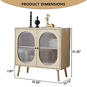 PHOYAL Sideboard Buffet Cabinet, Modern Sideboard Cabinet Accent Storage Cabinet with 2 Doors and Adjustable Shelves Storage Cabinet for Kitchen, Living Room, Hallway, Natural X 2
