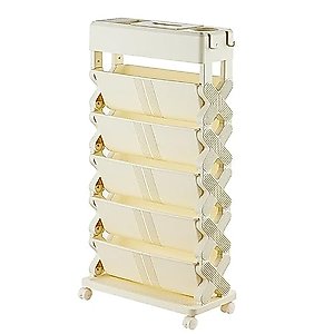 YAYLAIP Movable Bookshelf Cart, 6-Tier Large Capacity Movable Office Desk File Organizer with Wheel Multilayer Rotatable Removable Plastic Practical Rolling Covered