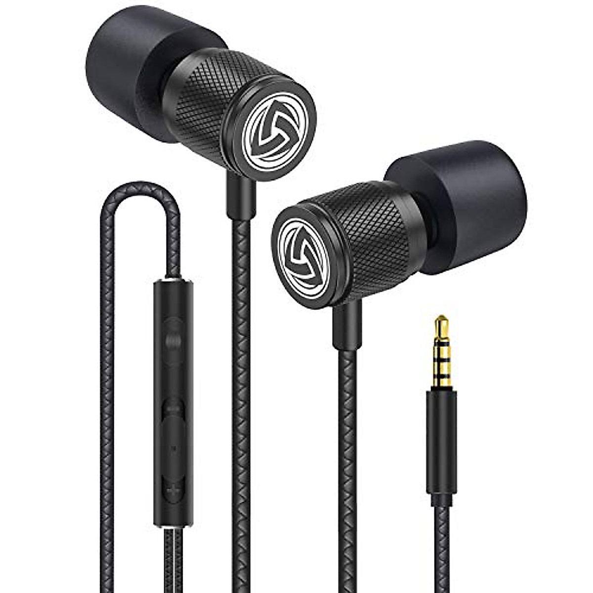 LUDOS Ultra Earbuds Wired in Ear Headphones with Tangle-Free Cord Noise Isolating Earphones Deep Bass Case Ear Buds 3.5 mm Jack Plug - Black