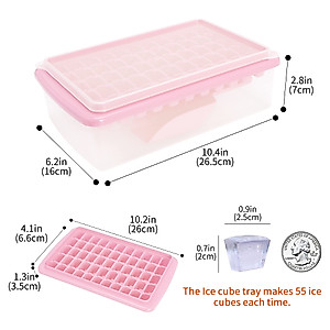 Ice Cube Tray with Lid and Bin for Freezer, Easy Release 55 Nugget Ice Tray with Cover, Storage Container, Scoop. Perfect Small Ice Cube Maker Tray & Mold. Flexable Durable Plastic, BPA Free