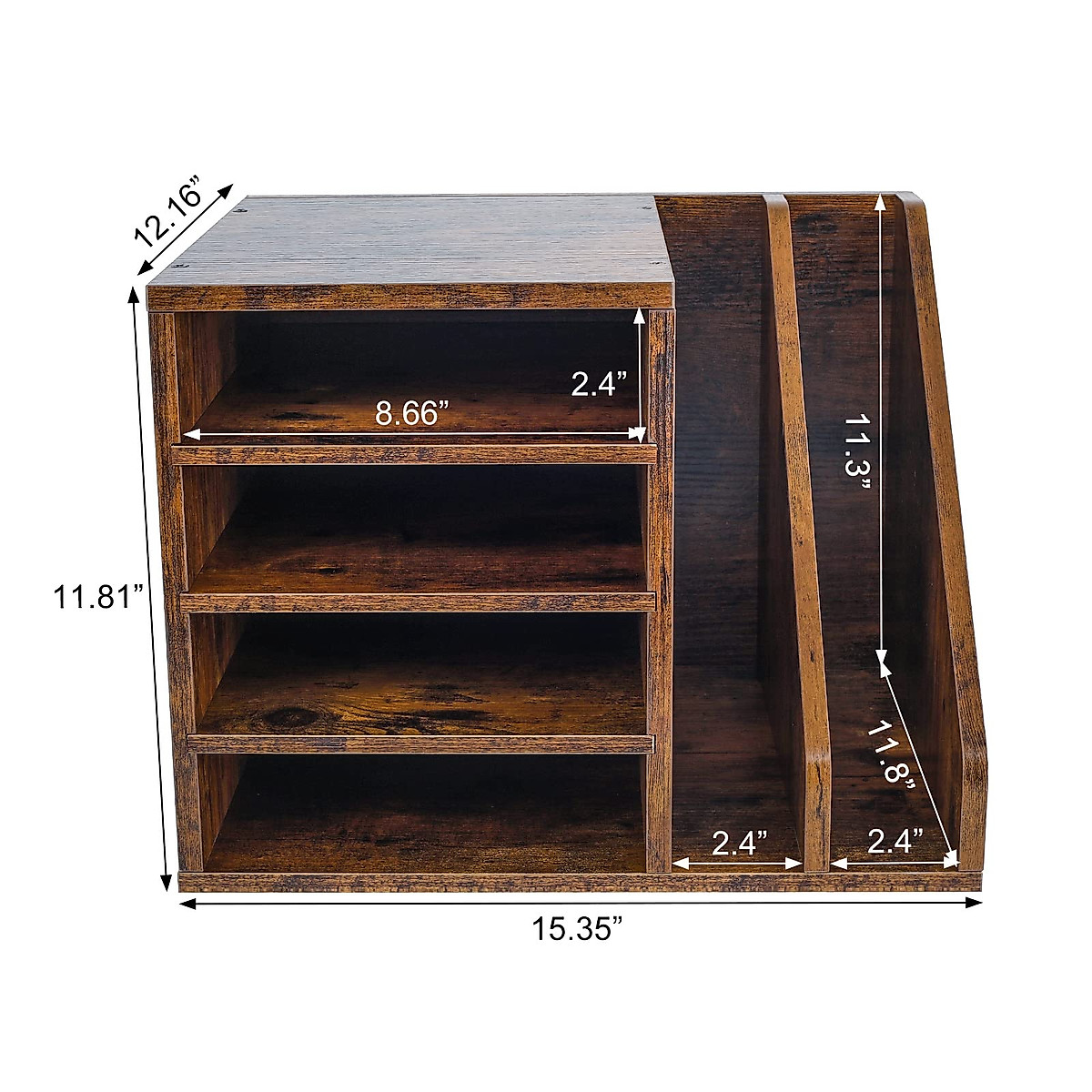 PAG Wood Desktop File Holder Organizer Mail Sorter for File Folders, Mails, Envelopes, Mailing Supplies or Magazines, Brown