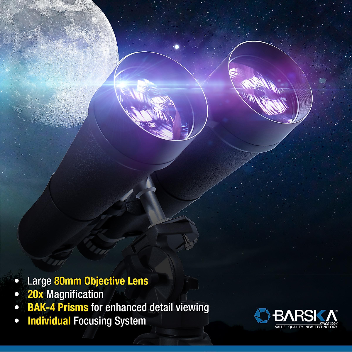 BARSKA AB11184 Gladiator 20-140x80 Zoom Binoculars (Green Lens) Black