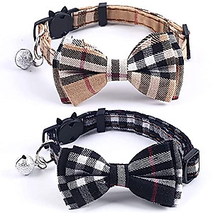 SuperBuddy Cat Collars Breakaway with Cute Bow Bell - 2 Pack Kitten Collar Plaid Cat Collar with Removable Bowtie for Cats Kittens