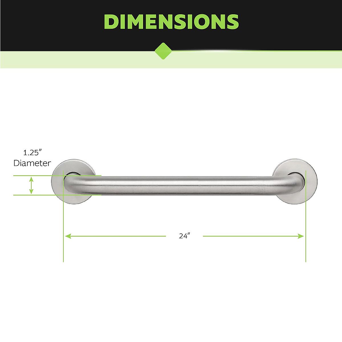 Homewerks 068 HW11416SS 24 inch Bathroom Grab Bar with 1-1/4 Inch Diameter and Concealed Screws ADA Compliant, Stainless Steel