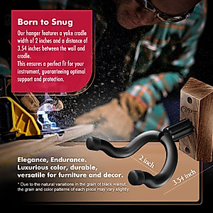 ClefArc Guitar Wall Mount 2 Pack, Black Walnut Guitar Wall Hangers, Guitar Picks, Pick Holder, Guitar Accessories, U-Shape Hardwood Guitar Hanger, Gifts for Guitarists, with 6 Assorted Guitar Picks