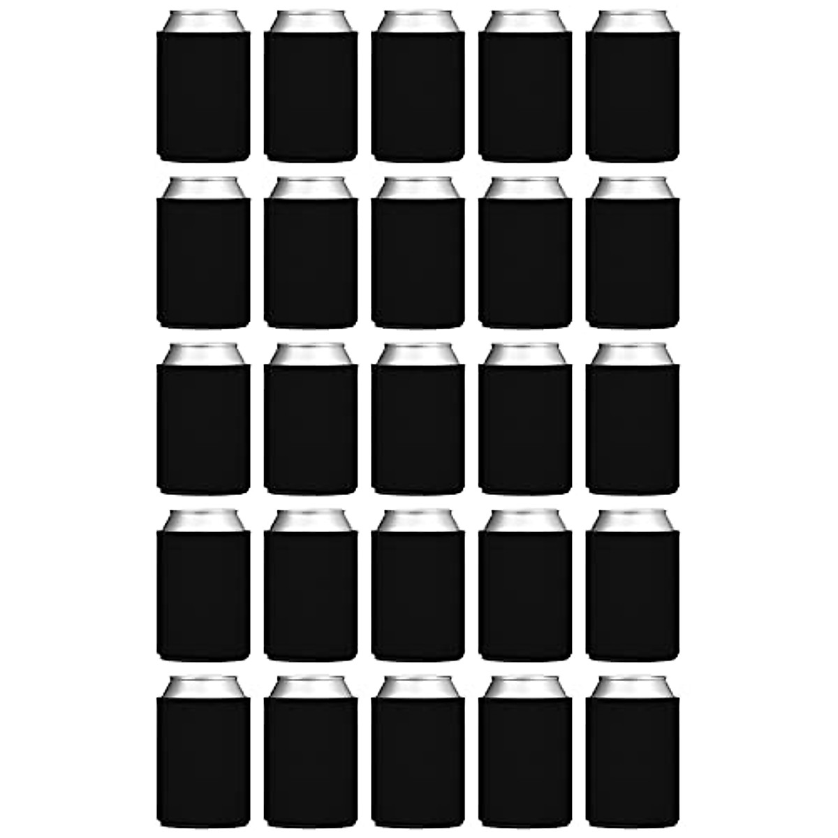 TahoeBay Blank Beer Can Coolers (25-Pack) Plain Bulk Collapsible Foam Soda Cover Coolies, Personalized Sublimation Sleeves for Weddings, Bachelorette Parties, HTV Projects (Black)