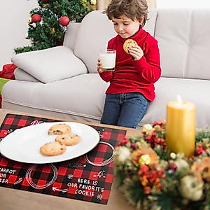 Dear Santa Placemat Buffalo Plaid Placemat Christmas Place Mat Decorations Santa Cookie Plate Xmas Eve Treat Board Wooden Tray Plate Santa Message Christmas Plate Mat for Kids (Black and Red Plaids)