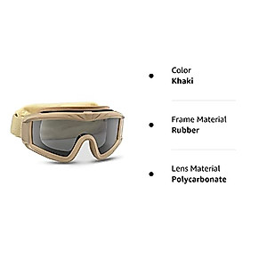 Xaegistac Airsoft Goggles, Tactical Safety Goggles Anti Fog Military Eyewear with 3 Interchangable Lens for Paintball Riding Shooting Hunting Cycling (Khaki)