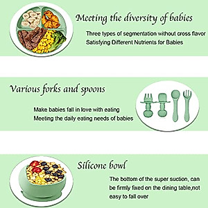 MAXTIL 8 Pcs Baby LED Weaning Supplies, Silicone Baby Feeding Set Silicone Suction Plates Adjustable Silicone Toddler Bibs Baby Plates and Bowls Set Suction Bowls Divided Plates